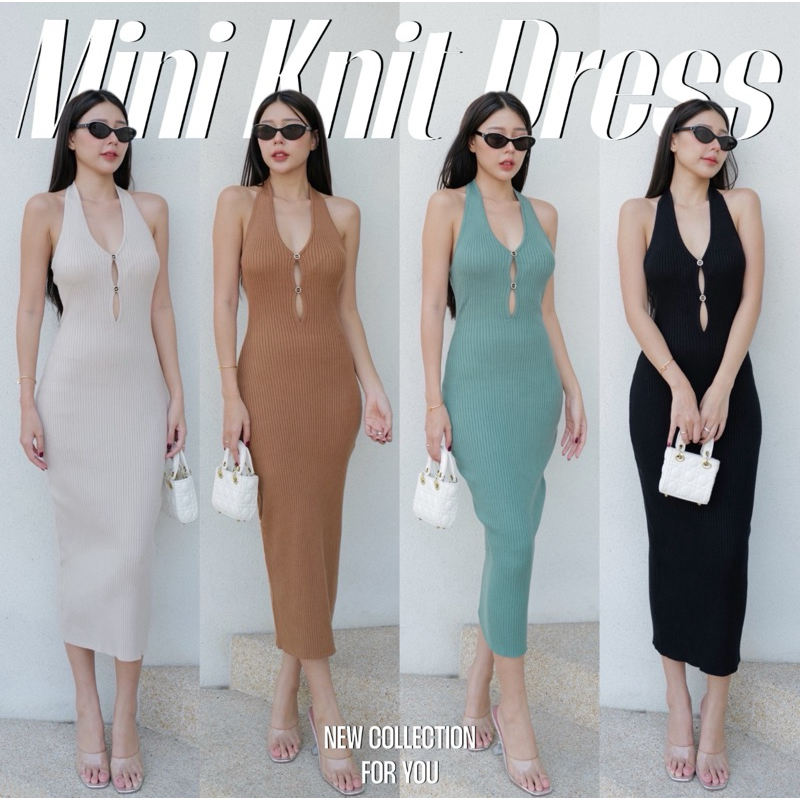 Midi Sexy Knit Dress เดรสไหมพรมตัวยาว ดีเทลคล้องคอ แต่งกระดุมหน้า By