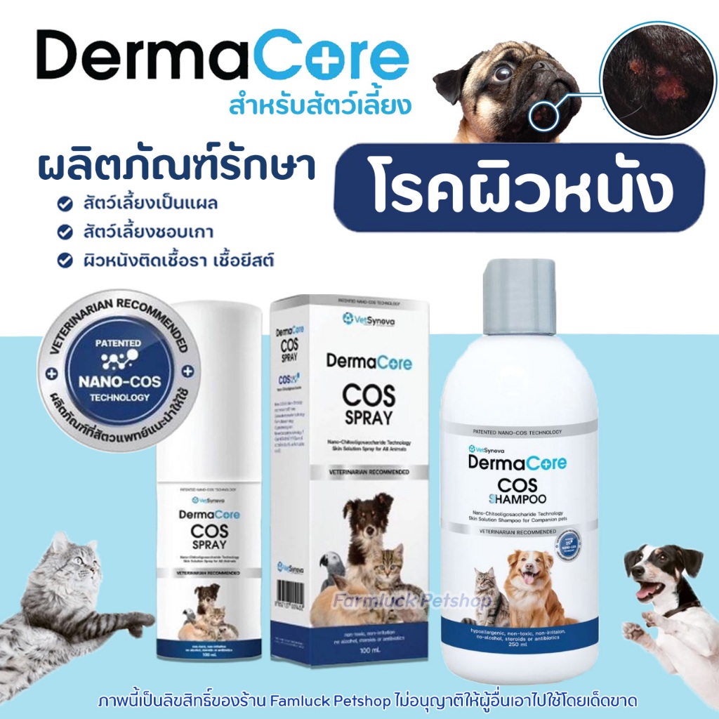 สเปรย์ สำหรับโรคผิวหนัง DermaCore COS สำหรับสัตว์เลี้ยงทุกชนิด เชื้อรา ...