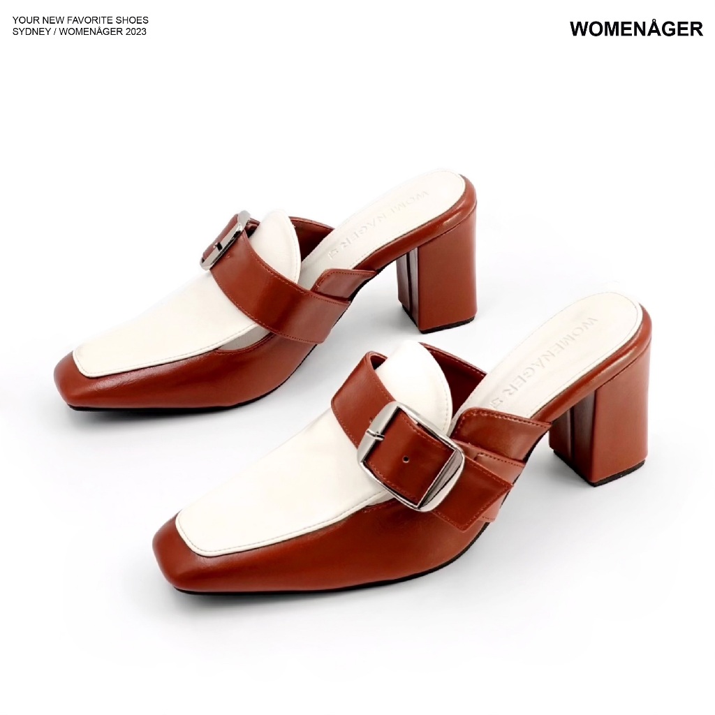 womenager - Sydney Ivory-Brown leather รองเท้าโลฟเฟอร์ส้นสูง สวมใส่ง่าย ...