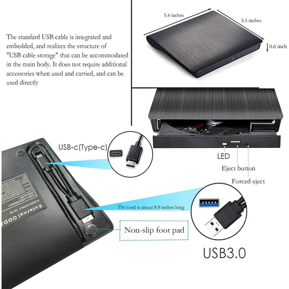 USB 3.0 /TYPE-C Dual Interface Ultra Slim External DVD-RW Burner/CD/Rewrite/ออปติคัลไดรฟ์แบบพกพา ...