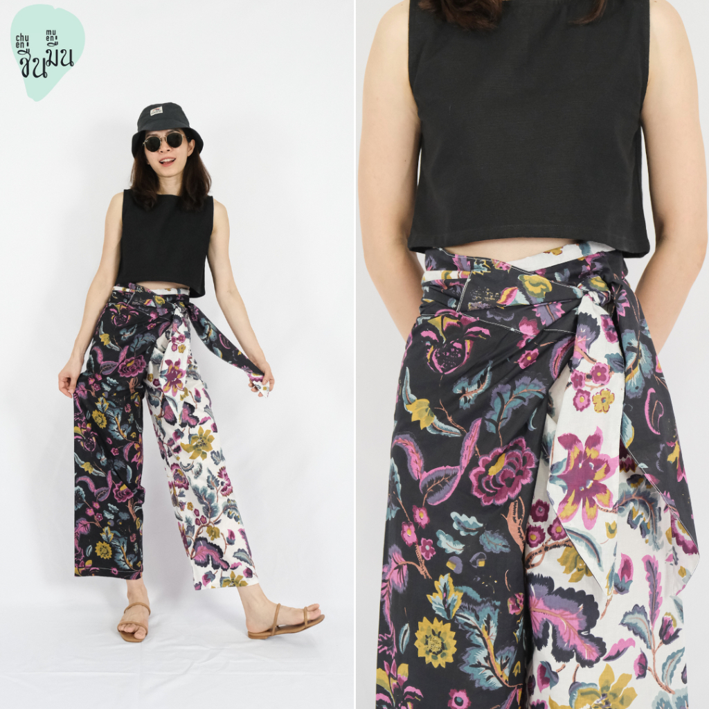 กางเกงขายาว Wrap Pants two colors made by indian cotton กางเกงเลผูกข้าง ...