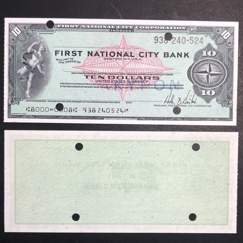 USA 10 Dollars 1969 First National City Corp. Bank Cheque UNC | Shopee ...