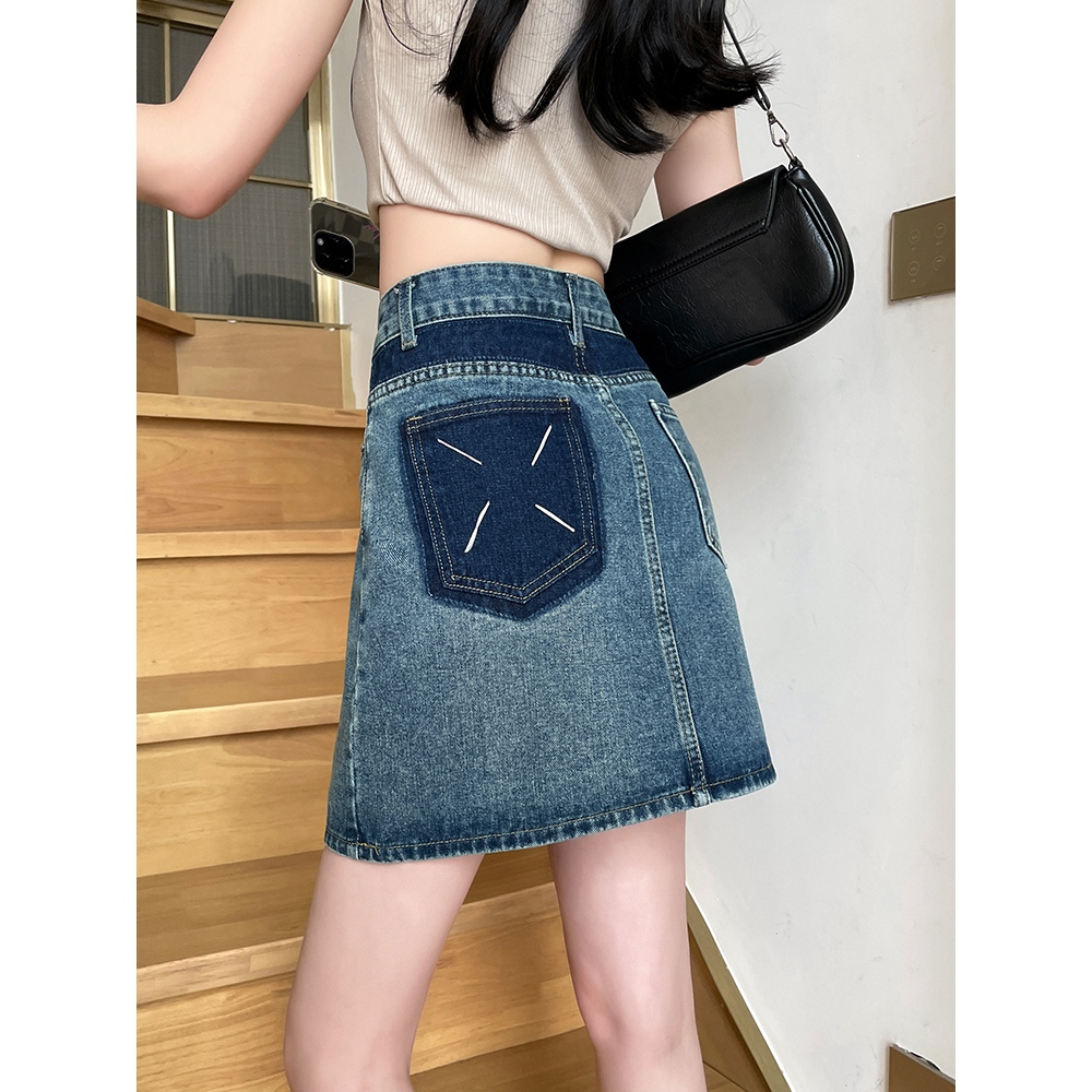 GHAOHES กระโปรงยีน ผ้าไม่มีความยืดหยุ่น สีน้ำเงิน แฟชั่นวินเทจ เอวสูง กระโปรง เอ S-4XL | Shopee ...