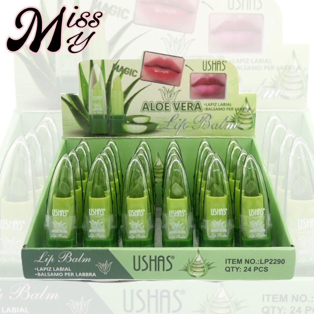 {24แท่ง} USHAS Aloe Vera Magic Lip Balm ลิปบาล์มเปลี่ยนสี บำรุงริมฝีปาก ชุ่มชื้น สูตรอโลเวร่า ...
