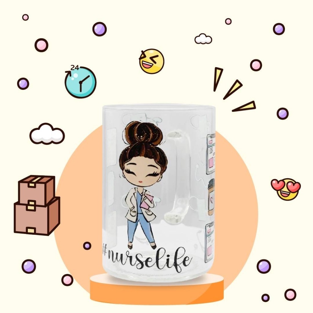 แก้วสกรีนลายฟิล์มเย็น แก้วทรงตรงมีหูจับ งาน handmade สกรีนลาย ขนาด 300 ...