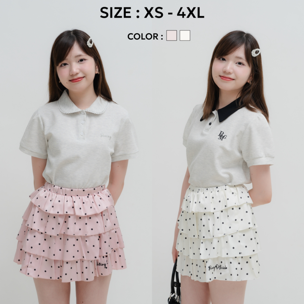 Bemingskirt018(XS-4XL) - Nedea Skirt กระโปรงพลีทลายจุด ระบายรอบตัว ผ้า ...