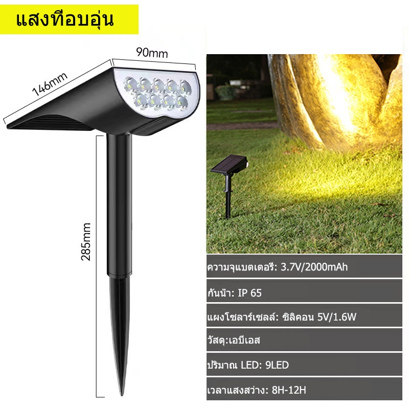 OSIDEN ไฟแต่งสวน 9LED โคมไฟโซล่าเซลล์ IP65 โคมไฟติดผนัง ไฟปาร์ตี้ 9W ...