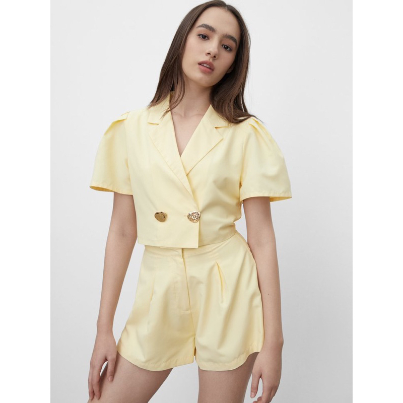 pomelo ส่งต่อ crop blazer yellow buttoned กระดุม ครอป (เฉพาะเสื้อ ...