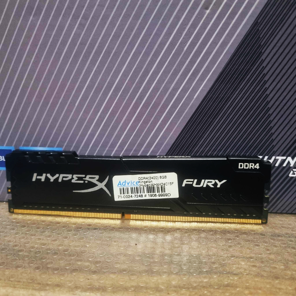 แรมพีซี RAM PC DDR4 8GB (8GBx1) BUS 2400 KINGSTON HyperX FURY BLACK มือ2 (ไม่มีกล่อง) ประกัน 7 ...