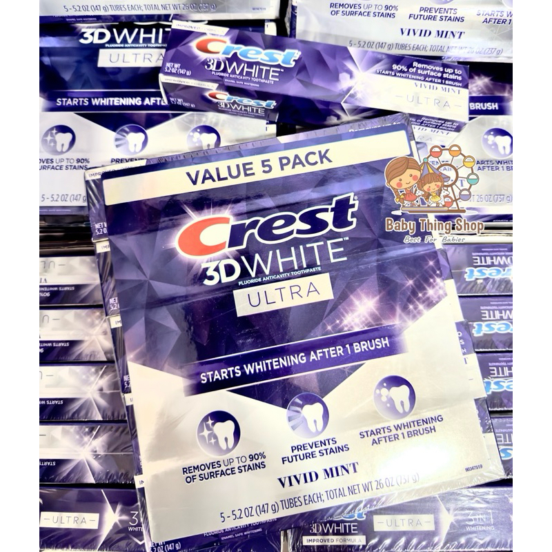 นำเข้า 🇺🇸 ยาสฟัน Crest 3D White Ultra Whitening Toothpaste, Vivid Mint, 5.2 oz. | Shopee Thailand
