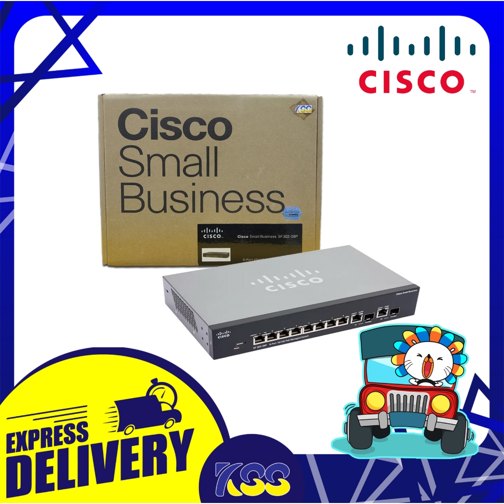 สวิตซ์แลน Cisco SF302-08P Switch Managed L3 8 Port 10/100Mbps, POE 4Port รองรับ Static Routing ...