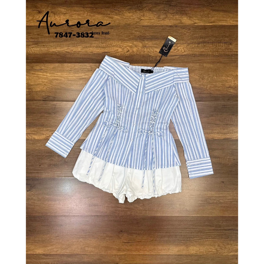 Aurora Setเสื้อลวดลายริ้วเปิดไหล่ สีสันสดใส (*สอบถามสต๊อกก่อนกดสั่งน๊า) | Shopee Thailand