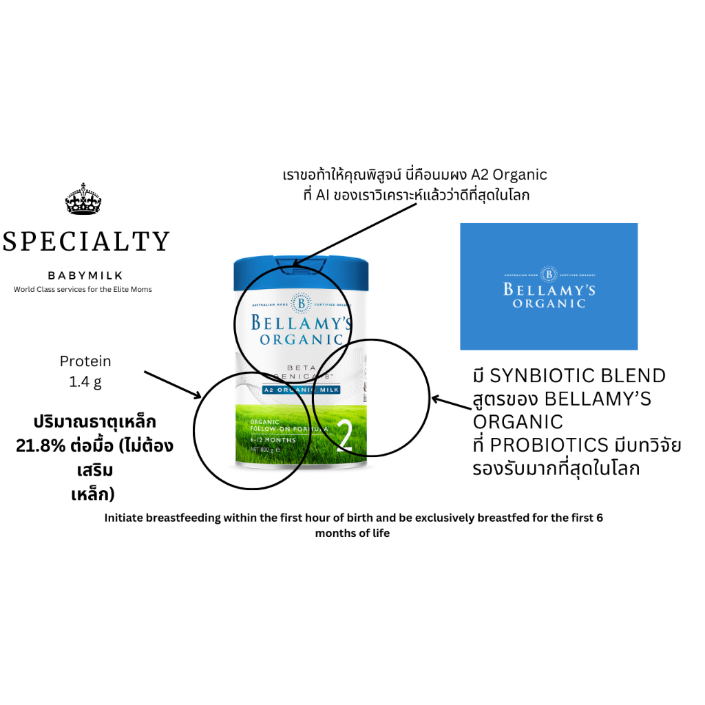 [Official]Bellamy's Organic 2 นมผง A2 สำหรับเด็กวัย 6 เดือนถึง 12 เดือน ...