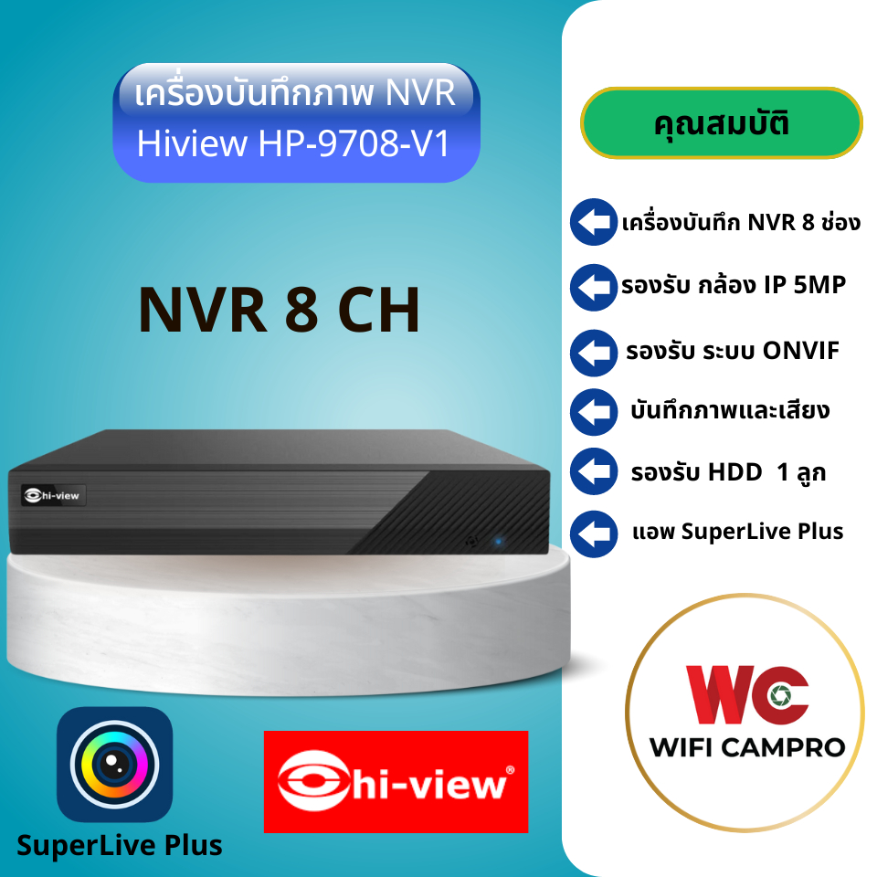 เครื่องบันทึกภาพ NVR Hi-view รุ่น HP-9708-V1 NVR 8ช่อง Support 5MP บันทึกภาพและเสียง | Shopee ...