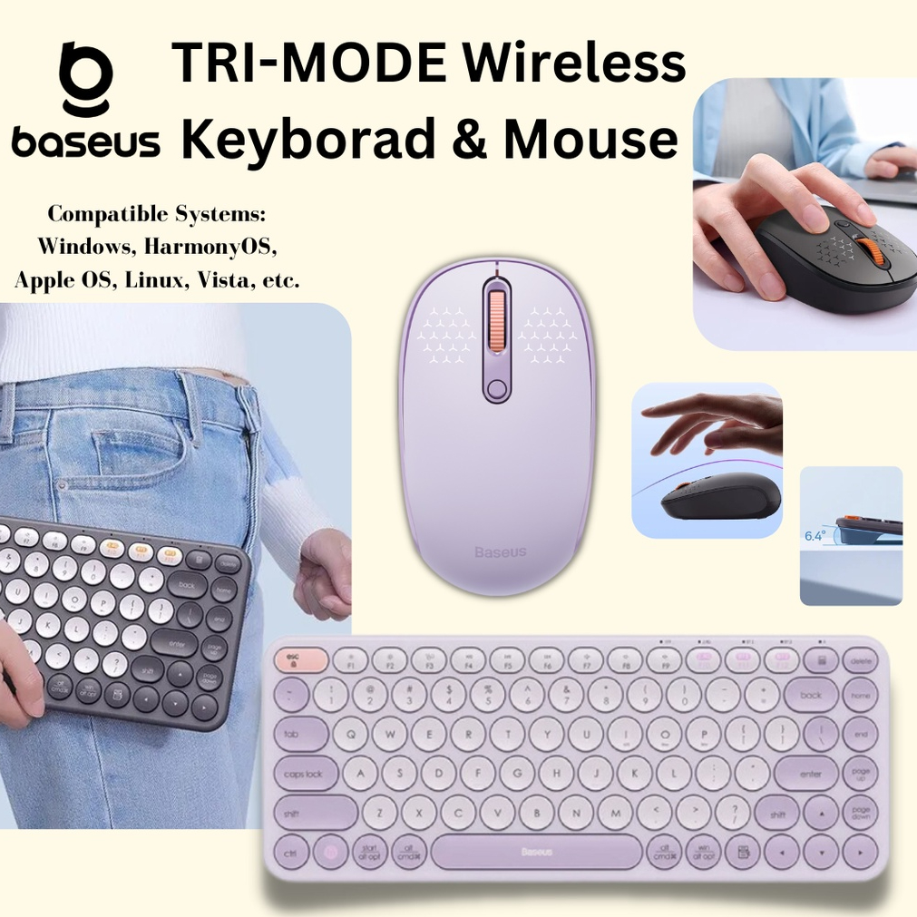 Baseus Keyborad & Mouse TRI-MODE Wireless คีย์บอร์ด เมาส์ ไร้สาย บลูทูธ ...