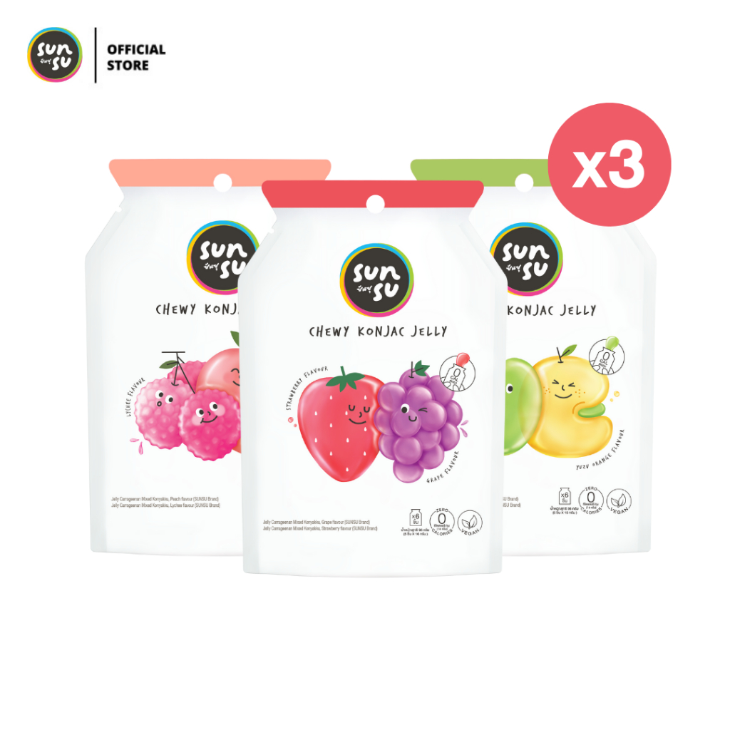 (แพ็ก 3) Sunsu ซันซุ ขนมเยลลี่รวมรส 3 ซอง เจลลี่บุก 0 แคล (คละรสได้) | Shopee Thailand