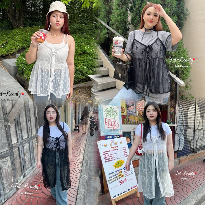 Fat-beauty เดรสายเดี่ยวซีทรู สายเดี่ยวผ้าลูกไม้ อก40-52นิ้ว plussize | Shopee Thailand