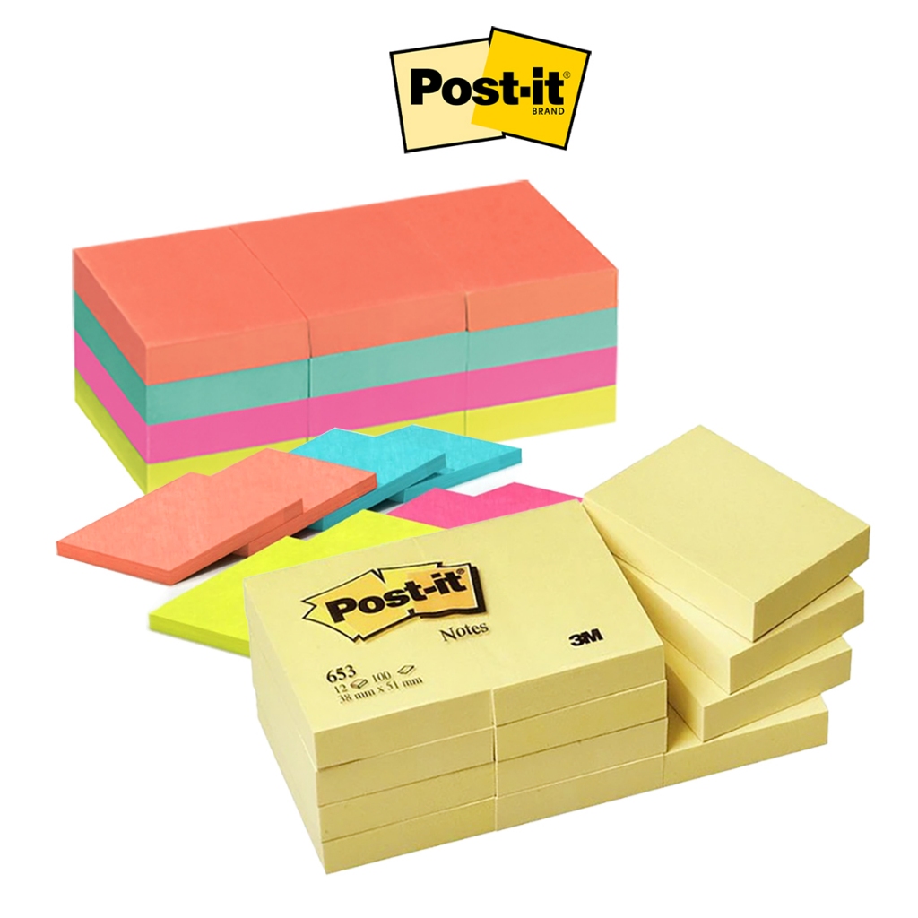 Post-it กระดาษโพสอิท คละสีนีออน 653-12AN / สีเหลือง 653-12CY 1.5x2 นิ้ว ...