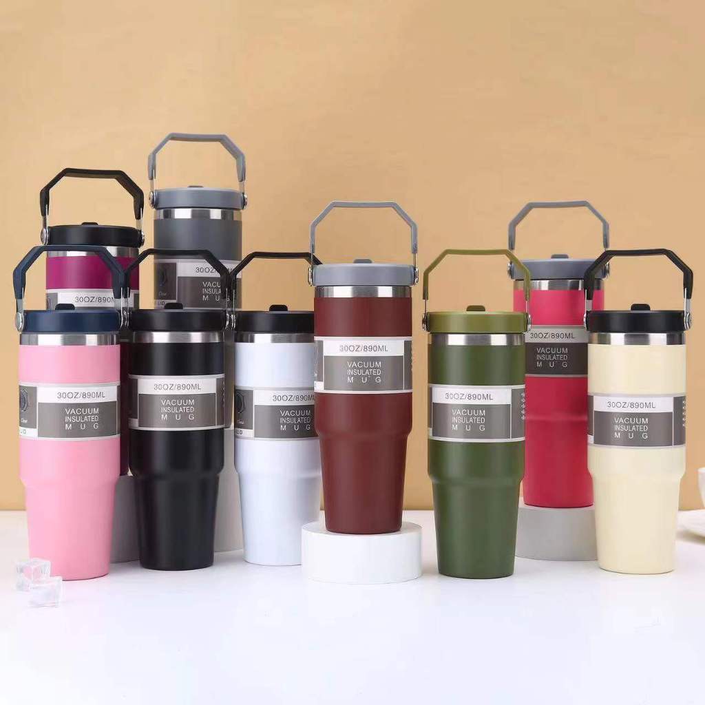 ฝาหูหิ้ว แก้วสแตนเลส304 รุ่นมีหูหิ้วมีหลอด แก้วเก็บความเย็น อุณหภูมิร้อน 900ML 30oz | Shopee ...