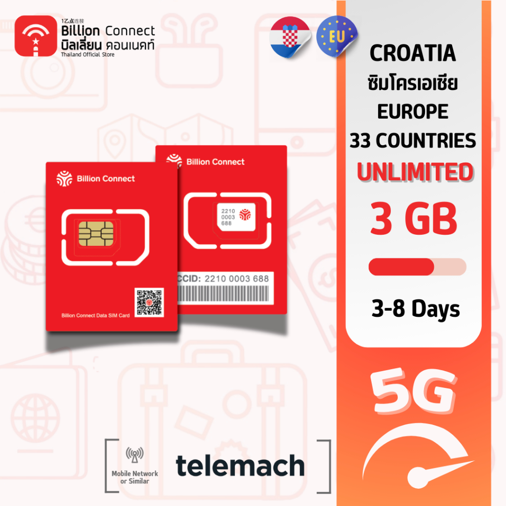 Croatia Europe 33 Sim Card Unlimited 3GB daily สัญญาณ Telemach: ซิม ...