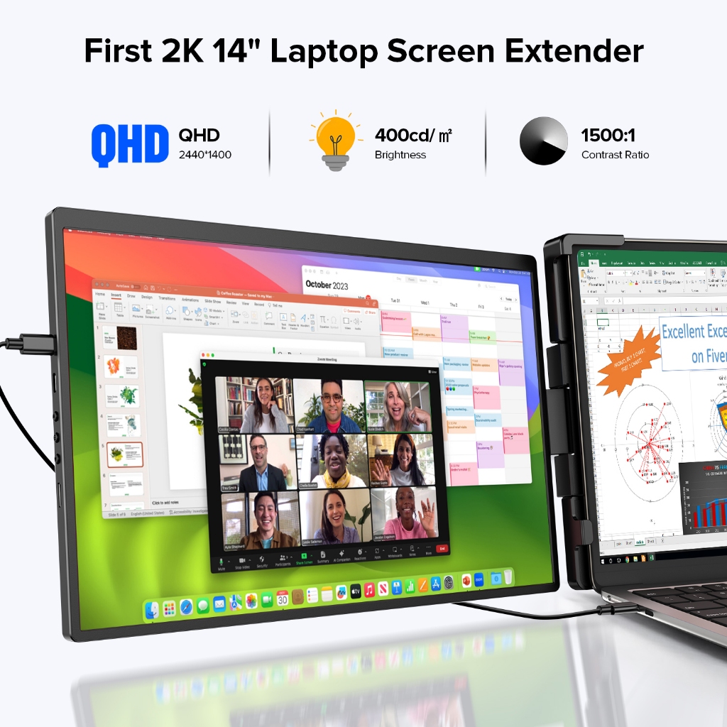 UPERFECT 2K Triple Portable Monitor 14 Inch 2240*1400 Double Screen3 จอ ...