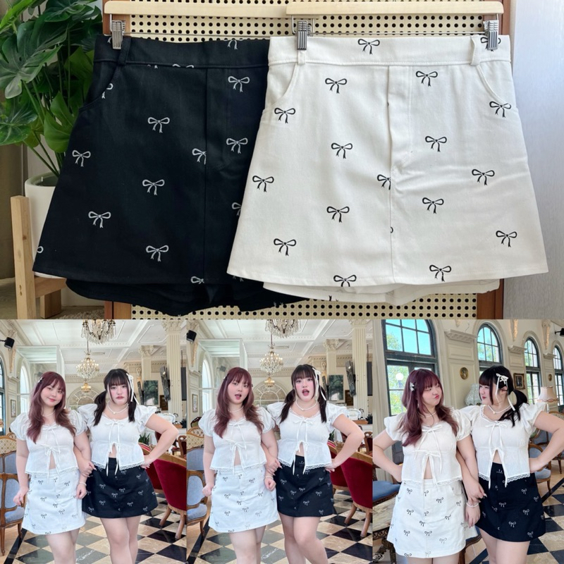 กระโปรงยีนส์ลายโบว์ กระโปรงสาวอวบ เอว32-46นิ้ว (มีไซซ์) plussize | Shopee Thailand