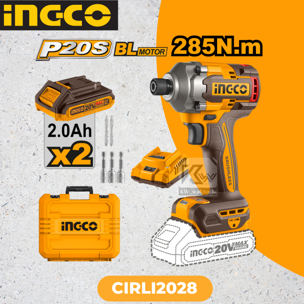 INGCO ไขควงกระแทกไร้สาย 20V รุ่นCIRLI2028 ครบชุด รุ่นใหม่ล่าสุด พร้อม ...
