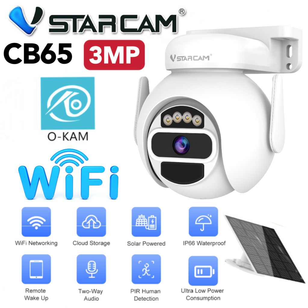 VSTARCAM CB65 SUPER HD 1296p 3.0MegaPixel กล้องวงจรปิด กล้องโซล่าเซลล์ พร้อมแบตเตอรี่ในตัว ...