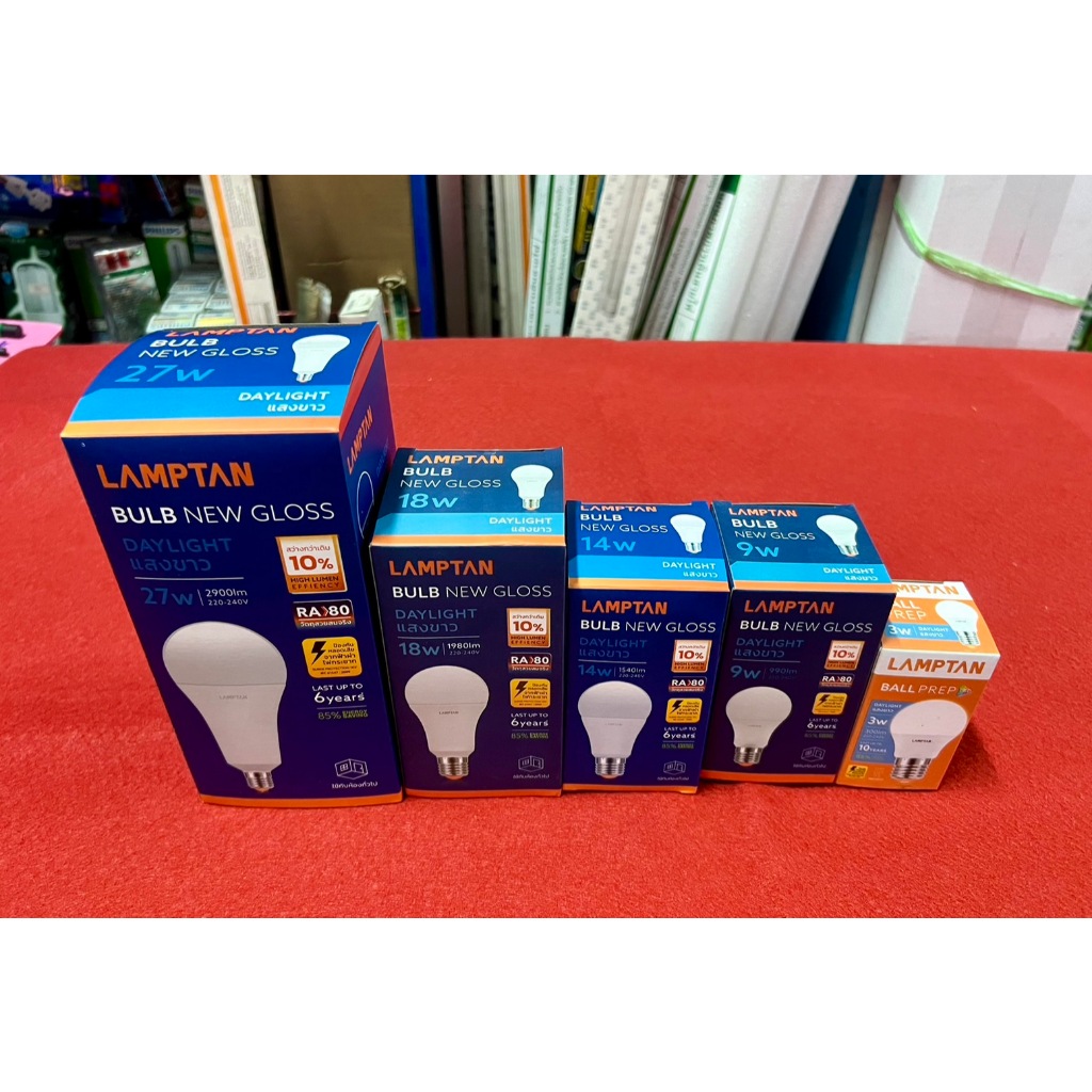 หลอดไฟ Lamptan หลอดไฟแอลอีดี 3w-9w-14w-18w-27w Led Bulb รุ่น New Gloss Daylight แสงขาว | Shopee ...