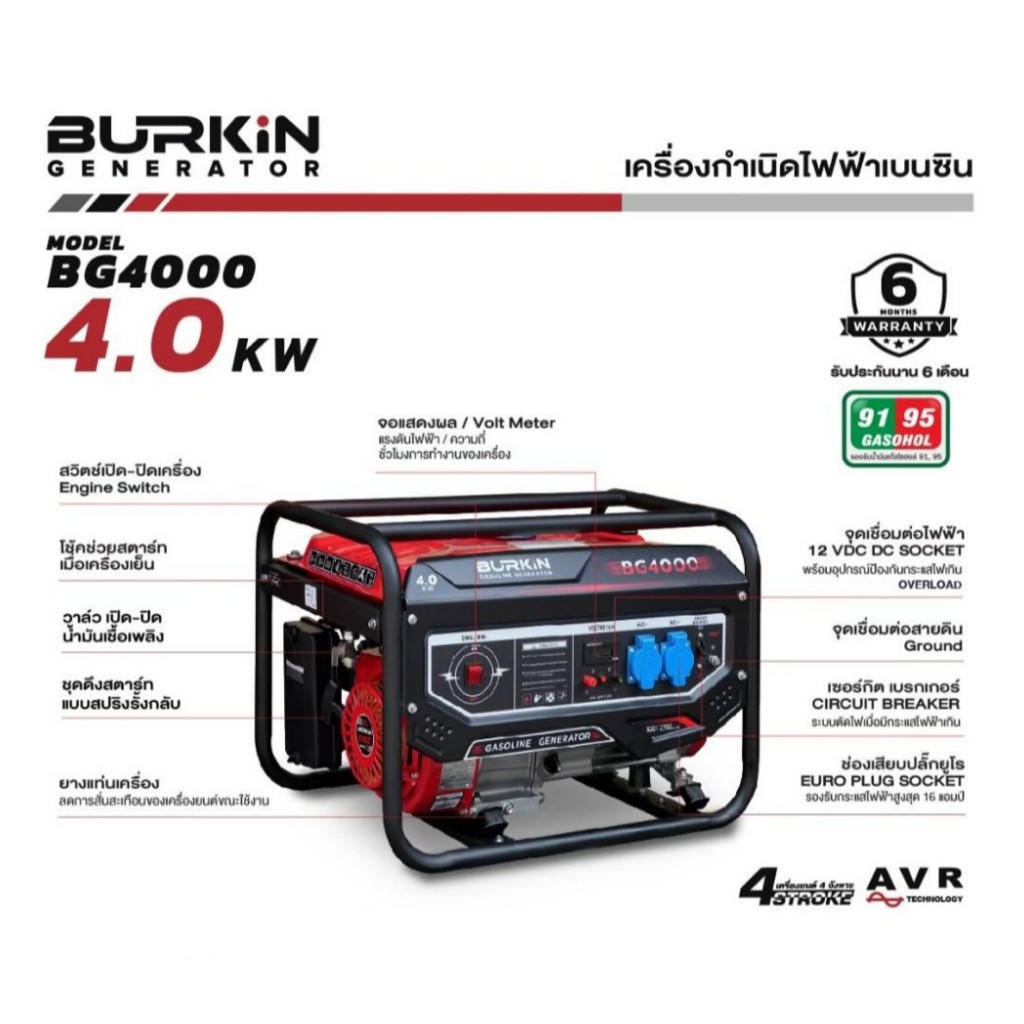 BURKIN เครื่องปั่นไฟเบนซิน รุ่น BG-4000 7HP เครื่องยนต์ 4จังหวะ กำลัง ...