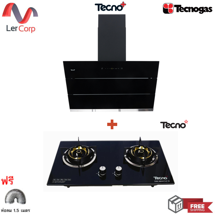 (Tecnogas) เครื่องดูดควันแบบกระโจม 90 ซม. TNP HD 90 SLOPE B + เตาแก๊ส 2 หัว ขนาด 71 ซม. TNS HB ...