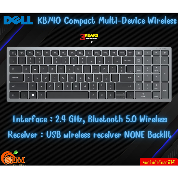 DELL KB740 Compact Multi-Device Wireless Keyboard Thai Interface : 2.4 ...