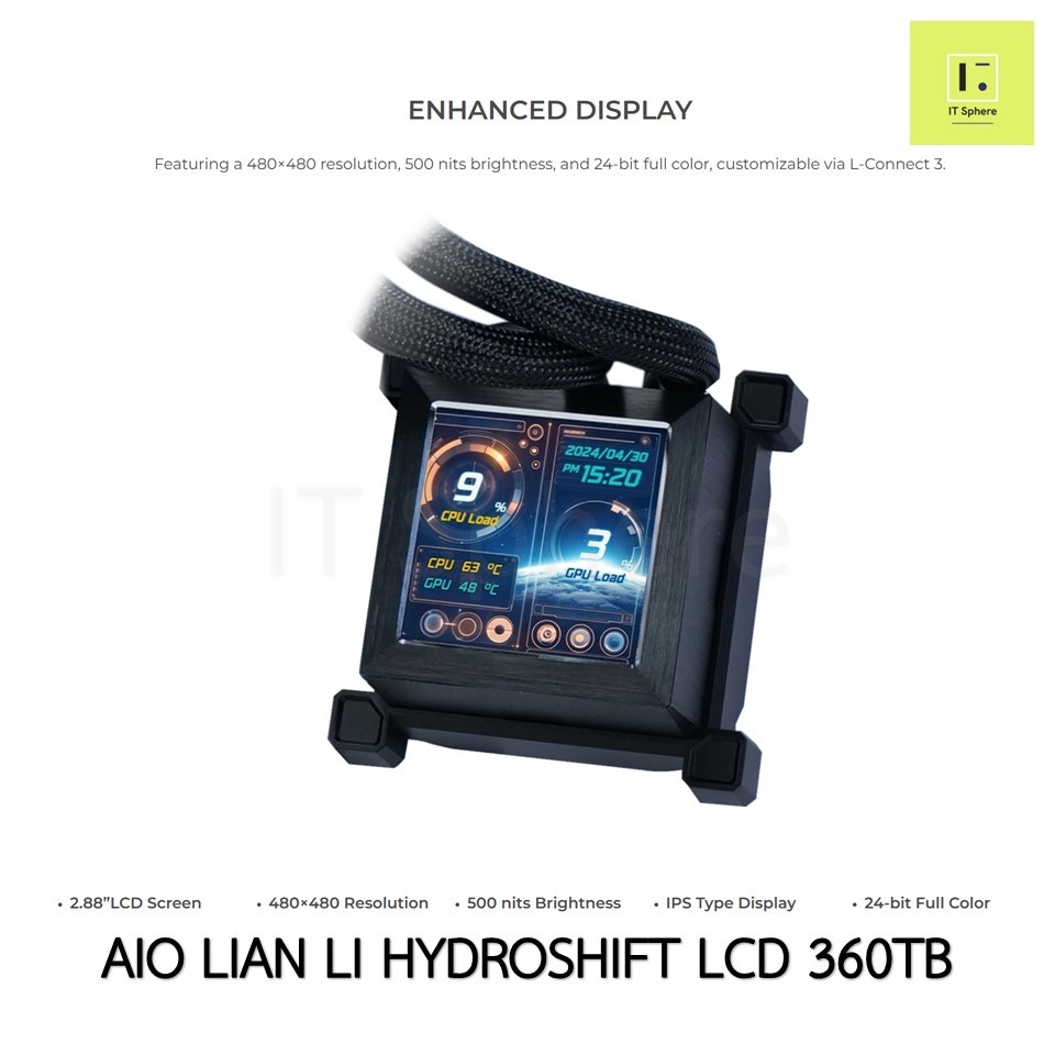 LCD AIO LIAN LI HYDRO SHIFT 360TL BLACK สีดำ LGA1700 AM4 AM5 3 ตอน ชุด ...