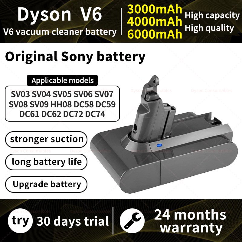 แบตเตอรี่ทดแทนเครื่องดูดฝุ่น Dyson V6 SV03 SV04 SV05 SV06 SV07 SV08 ...