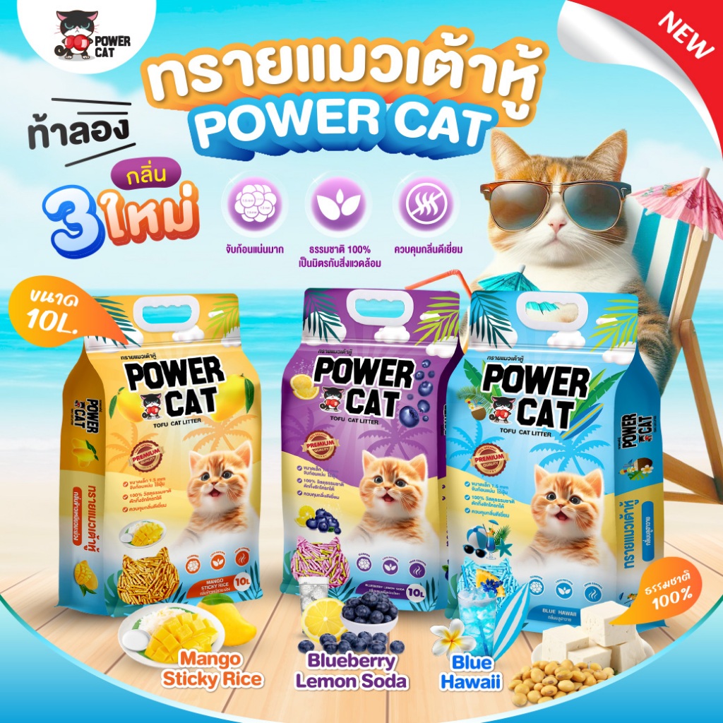 ทรายแมวเต้าหู้ power cat 10L. กลิ่นใหม่ | Shopee Thailand