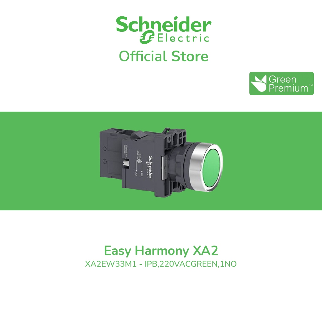 Schneider Electric Complete illuminated push button, Easy ฮาร์โมนี XA2, plastic, flush, green ...