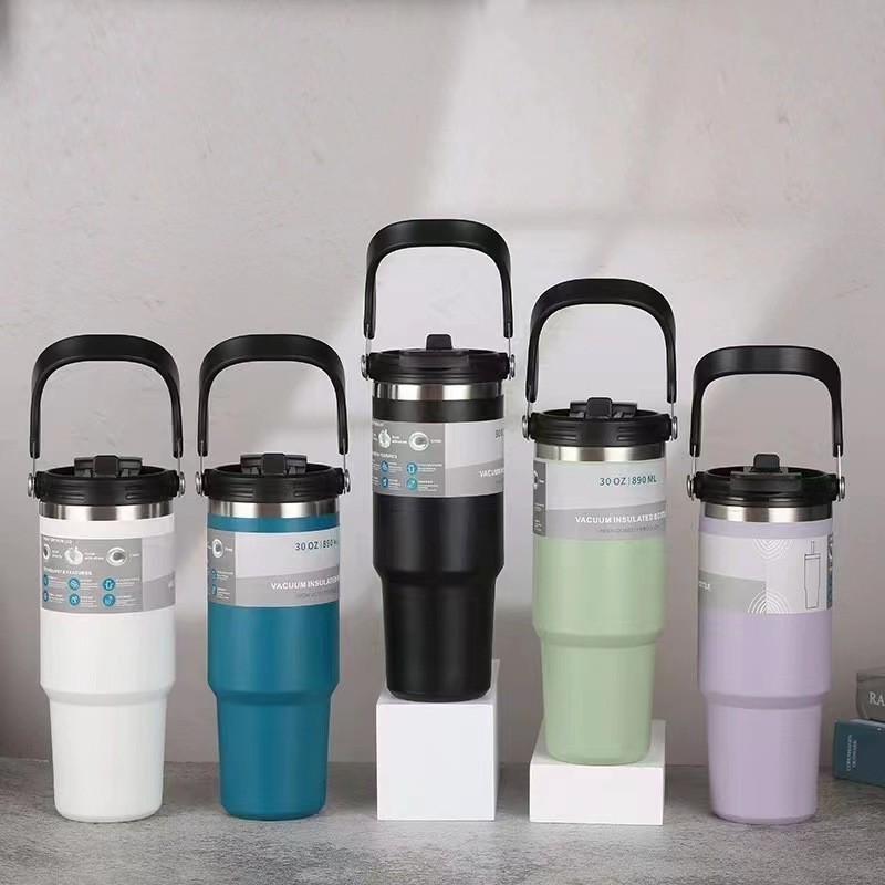แก้วสแตนเลสของแท้890Ml ขนาด 30oz เก็บอุณหภูมิร้อนและเย็น สแตนเลส304 ฝา2หัว รุ่นมีหูหิ้ว แก้วเก็บ ...