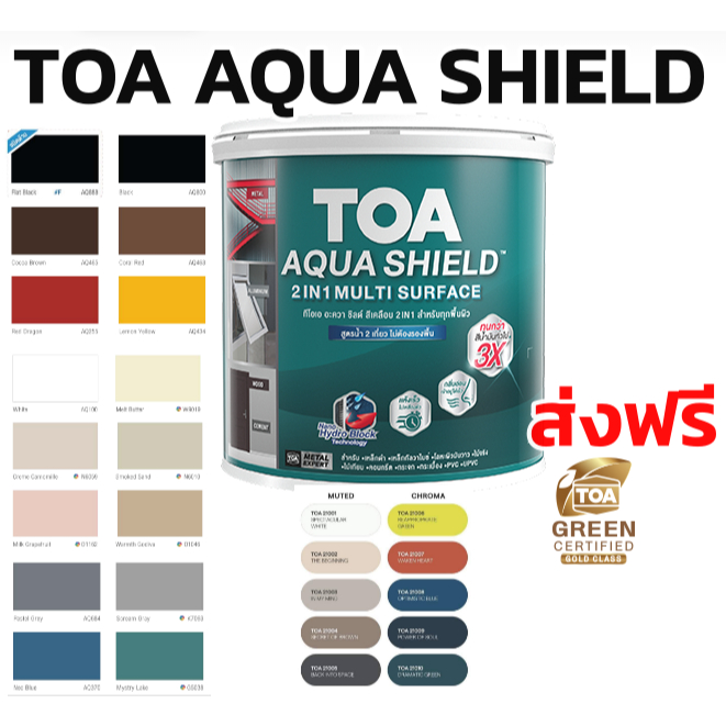 ส่งฟรี TOA AQUA SHIELD 2in1 สีเคลือบสูตรน้ำ สีทาเหล็ก สีทาไม้ สีทาท่อ ...
