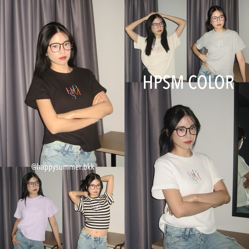 (สีครีมพร้อมส่ง ) Happysummer- HPSM COLOR TEE เสื้อยืดคอกลมผ้ารังผึ้งยืดปัก อกใหญ่ใส่ได้ ...