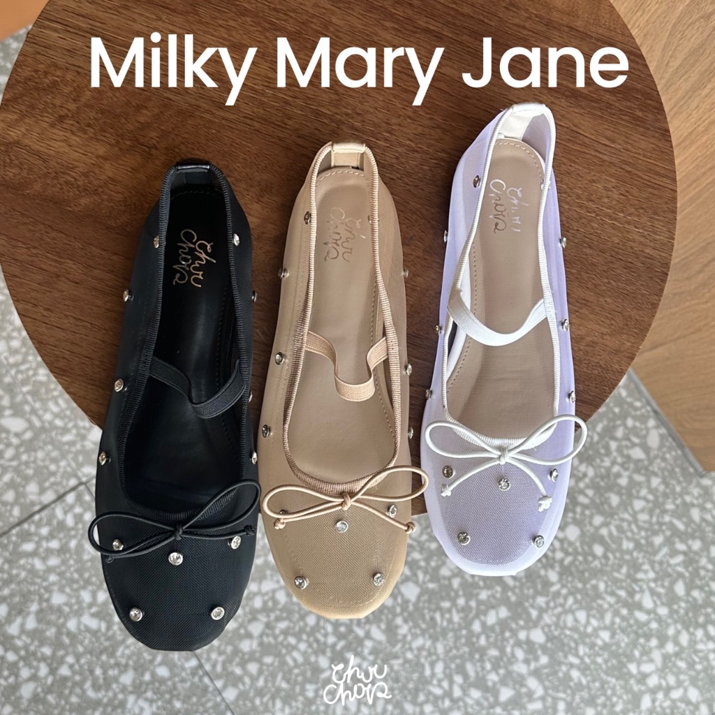 15.9ใช้โค้ด(30WOW200)ลดสูงสุด200.-chuuchop(C8322)Milky mary jane shoes ...