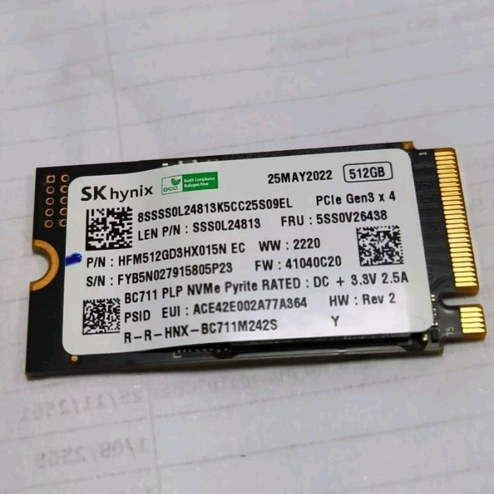 SSD 512GB M.2 NVMe 2242 PCIe Gen 3x2 Solid State Drive SK-Hynix , WD ...