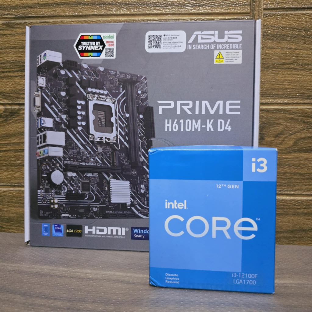 CPU INTEL CORE I3 12100F 4C/8T + ASUS PRIME H610M -K D4 (DDR4) (LGA 1700) มือ2 (ครบกล่อง) ประกัน ...