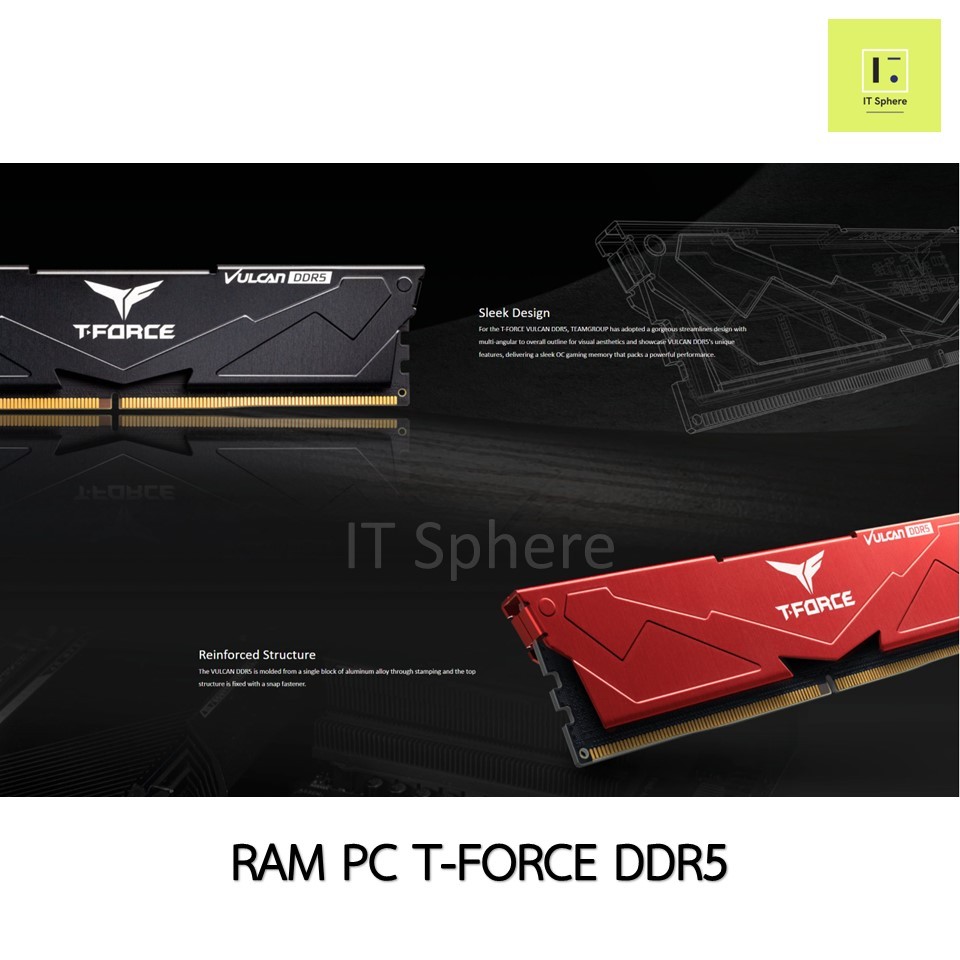 RAM TEAMGROUP T-FORCE VULCAN 8GB 16GB 32GB Bus 5200 6000 OC BLACK RED ...