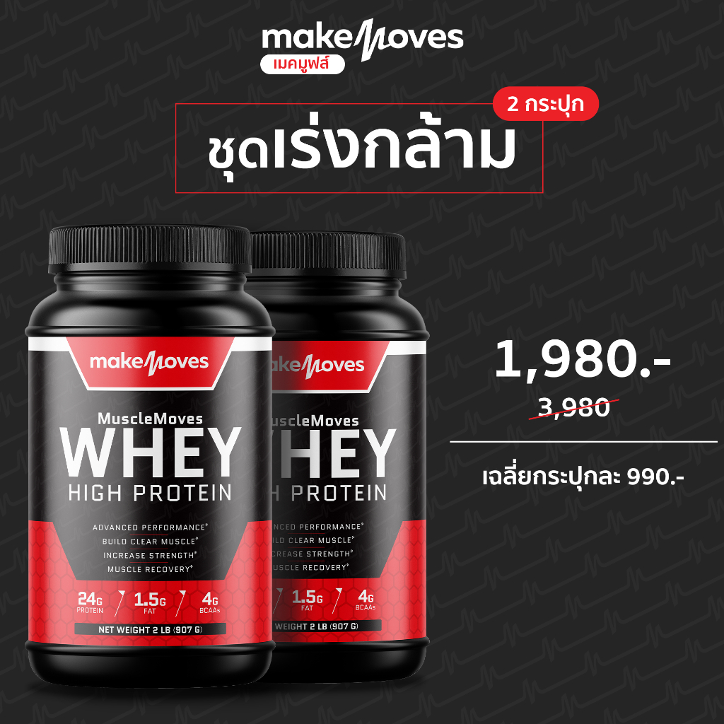 เวย์โปรตีน เพิ่มกล้าม Makemoves กระปุกแดง โปรตีน 24g ต่อช้อน มี BCAA 4.0 g รสช็อคโกแลต | Shopee ...