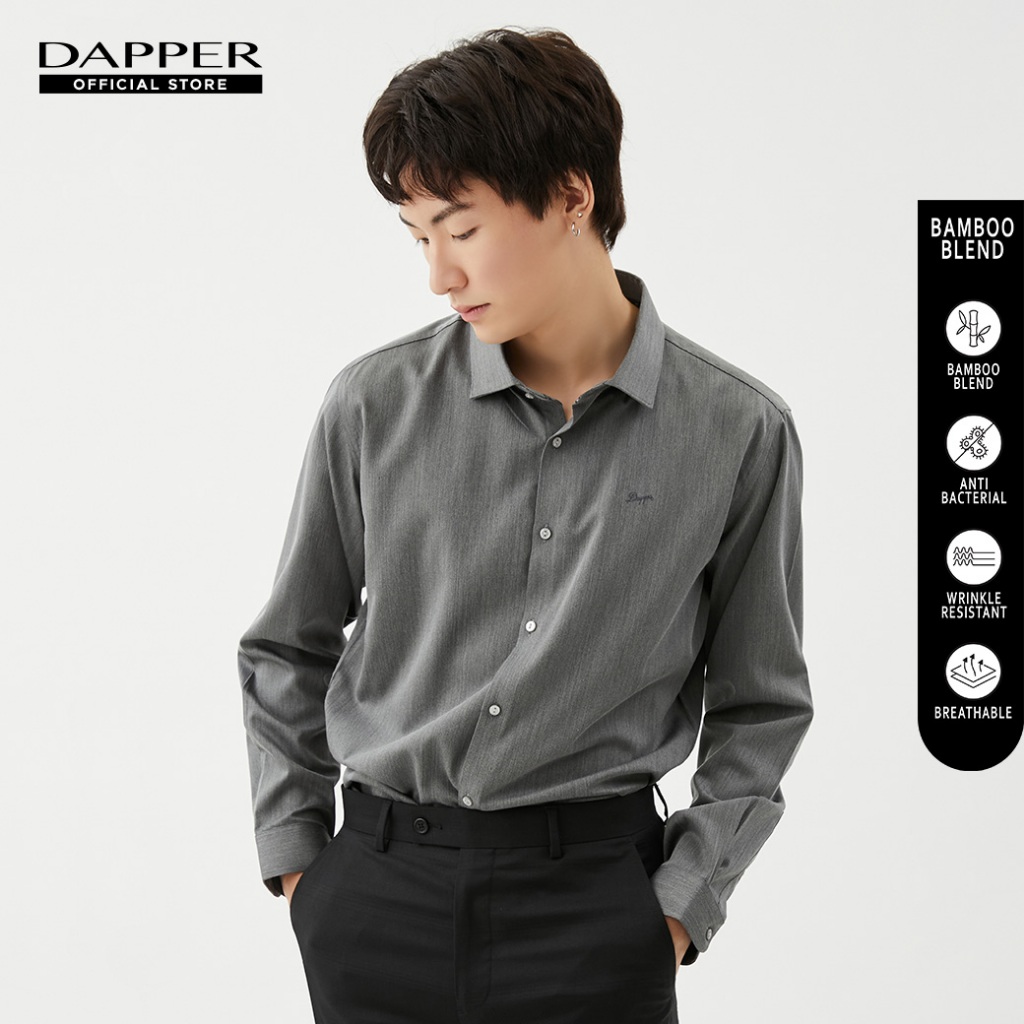 DAPPER เสื้อเชิ้ตแขนยาว BAMBOO BLEND ลายเฟด ทรง Smart Fit สีเทาเข้ม (BSLGY256TB) | Shopee Thailand