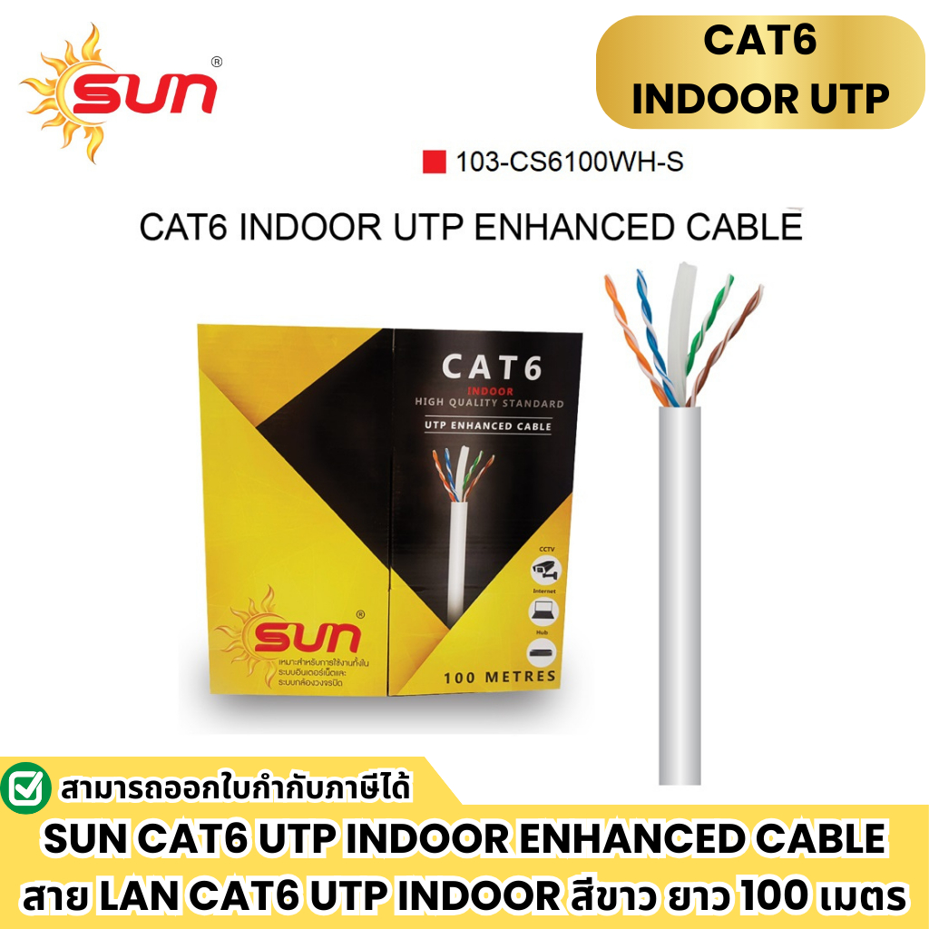 SUN CAT6 UTP INDOOR ENHANCED CABLE สาย LAN CAT6 UTP INDOOR สีขาว ยาว ...