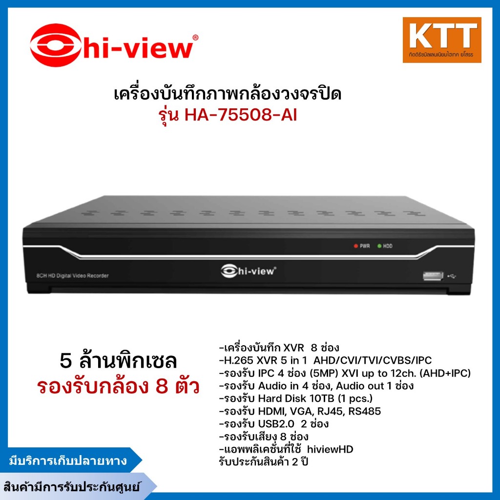 Hiview เครื่องบันทึกกล้องวงจรปิดไฮวิว 8 ช่องรุ่นใหม่ มีระบบAI รุ่น HA ...