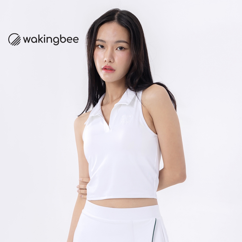 Wakingbee Matchpoint Bra (White) สปอร์ตบรา ทรงครอป มีปก สำหรับกอล์ฟ เทนนิส ฟิตเนส ผ้ากันยูวี ...