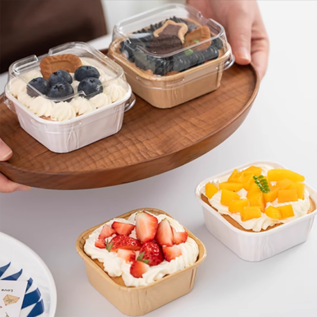 Idopackage - (50ใบ/แพ็ค) ถ้วยกระดาษพร้อมฝาปิดพลาสติก ขนาด 8.5x8.5x3.5 cm. ถ้วยสามารถเข้าเตาอบได้ ...