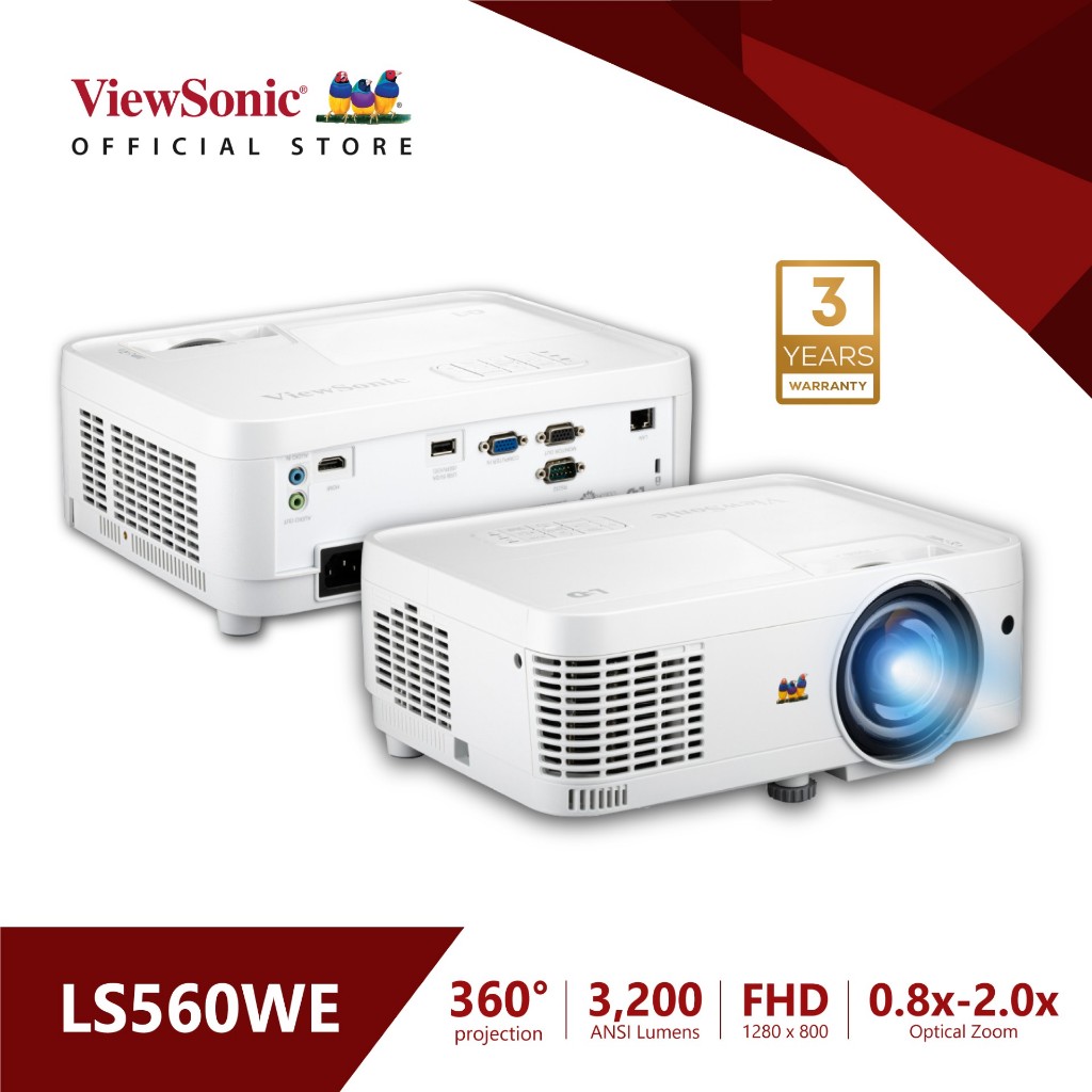 Viewsonic LS560WE 3,200 ANSI Lumens WXGA Short Throw LED Business/Education Projector ...